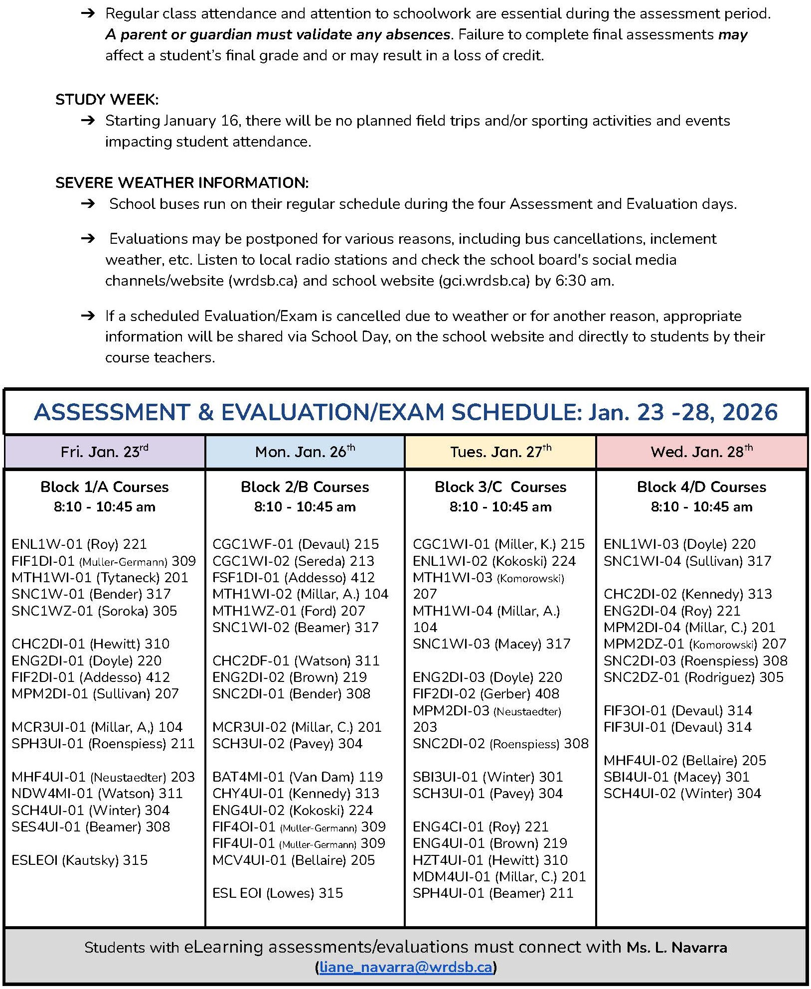 Assessment & Evaluation/Exam Schedule – January 2026 (Galt Collegiate ...